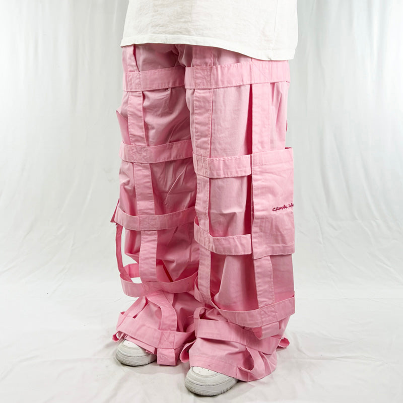 Vintage Criminal Damage High Waisted Lattice Cargo Trousers in Pink ...