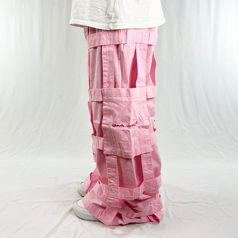 Vintage Criminal Damage High Waisted Lattice Cargo Trousers in Pink ...
