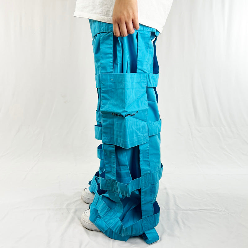 Vintage Criminal Damage High Waisted Lattice Cargo Trousers in Blue ...